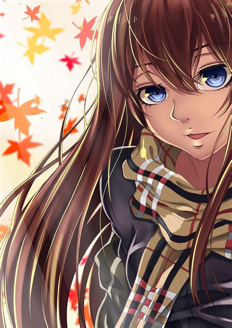 Pretty Anime Girl With Brown Hair And Blue Eyes