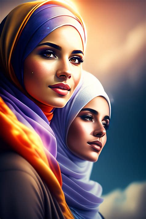 Lexica A Portrait Of A Beautiful Woman Wearing Hijab With Light Sky View