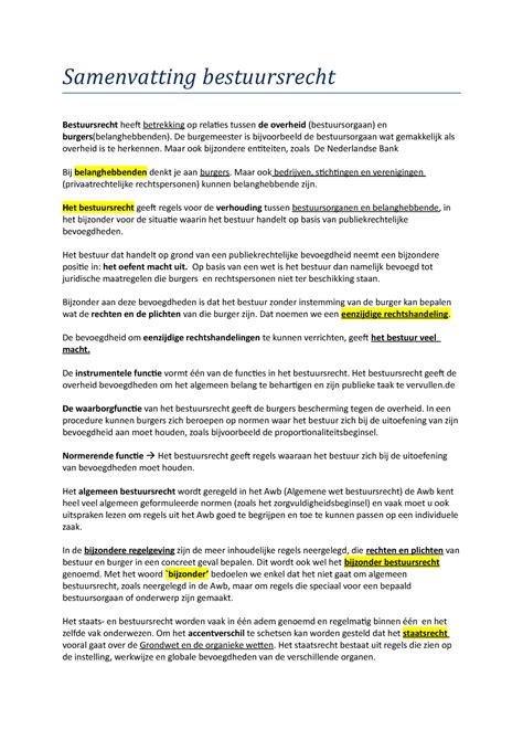 Samenvatting Bestuursrecht In Het AWB Tijdperk Samenvatting