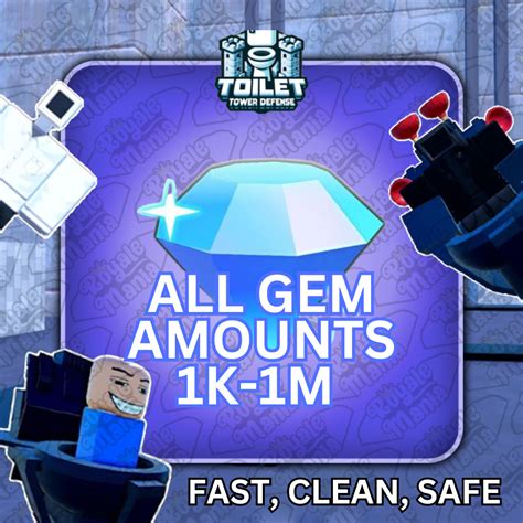 ROBLOX 1K 1M GEMS In Toilet Tower Defense TTD FAST CLEAN SAFE