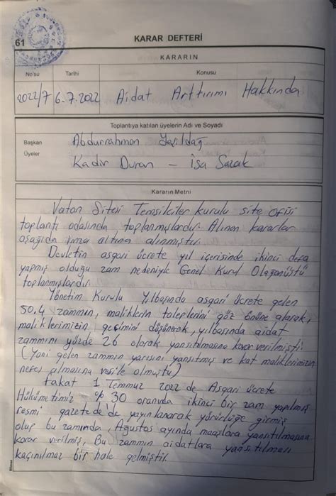 DUYURU 06 07 2022 AİDAT ARTTIRIMI HAKKINDA Vatan Sitesi Site Yönetimi