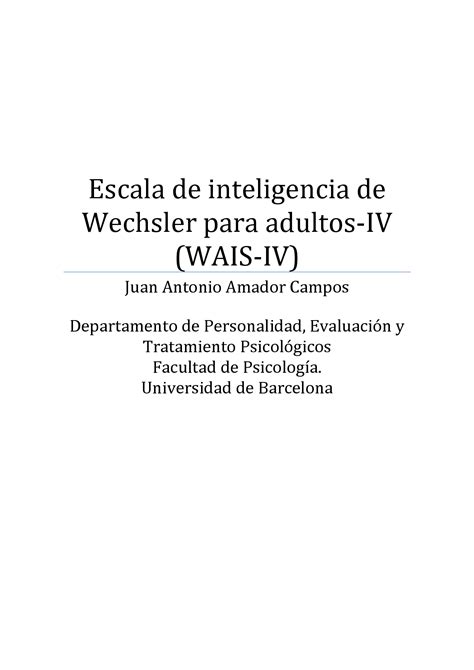 Solution Escala De Inteligencia De Wechsler Para Adultos Wais Iv