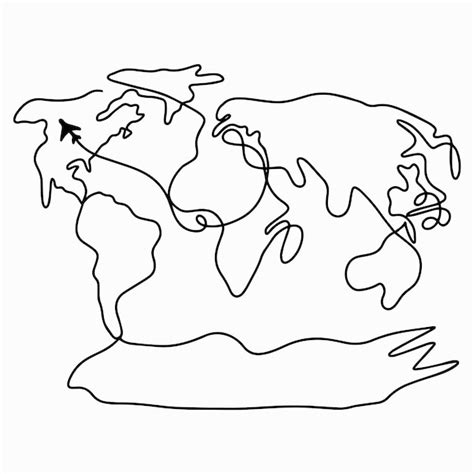 Mapa do mundo silhueta estilizada simples desenhada à mão de