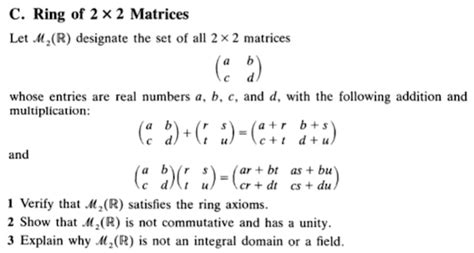 solved c ring of 2 x 2 matrices let m 2 r designate the
