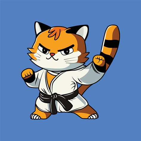 Cute Kungfu Cat Cartoon Sticker Vector Illustration 21790695 Vector Art