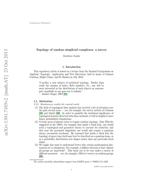 topology of random simplicial complexes a survey matthew kahle pdf topology mathematics