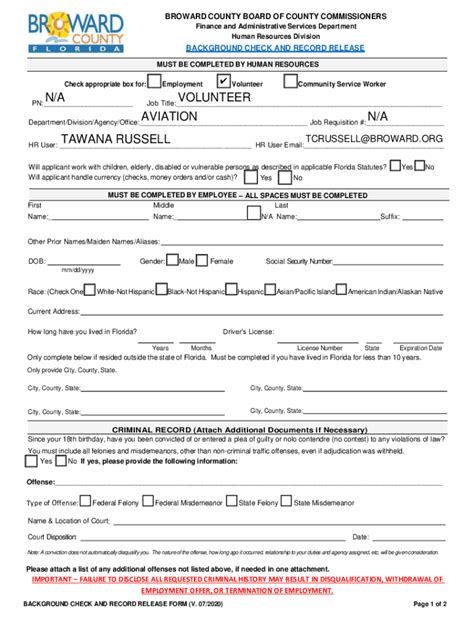 Fillable Online Background Check And Record Release Background Check