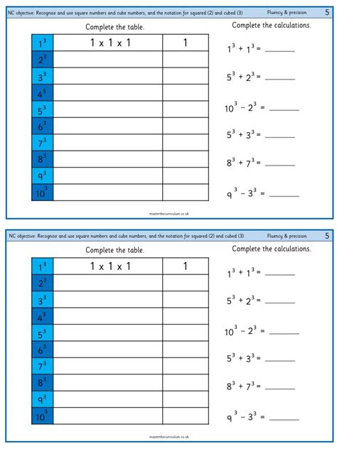 recognise and use square numbers and cube numbers and the notation for squared 2 and cubed 3