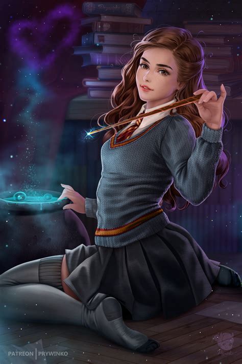 Wallpaper Prywinko Drawing Women Harry Potter Hermione Granger Brunette Long Hair Wavy