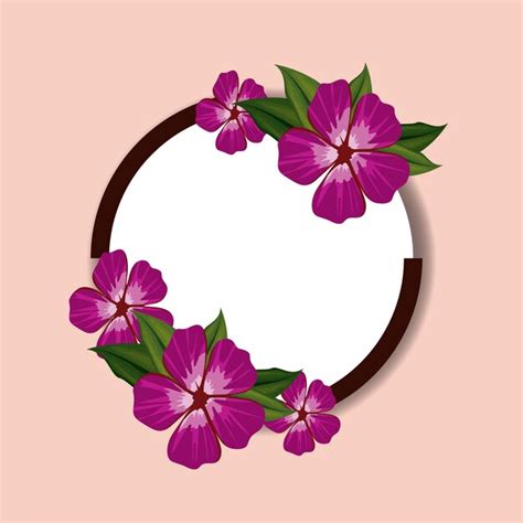 Quadro circular bela decoração de flores Vetor Premium