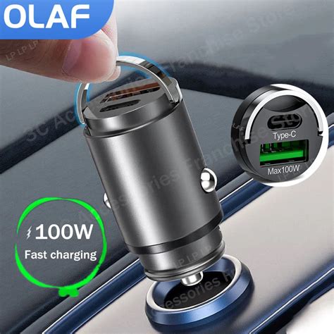 Olaf Anillo de tracción de 100W PD QC Mini cargador de coche de