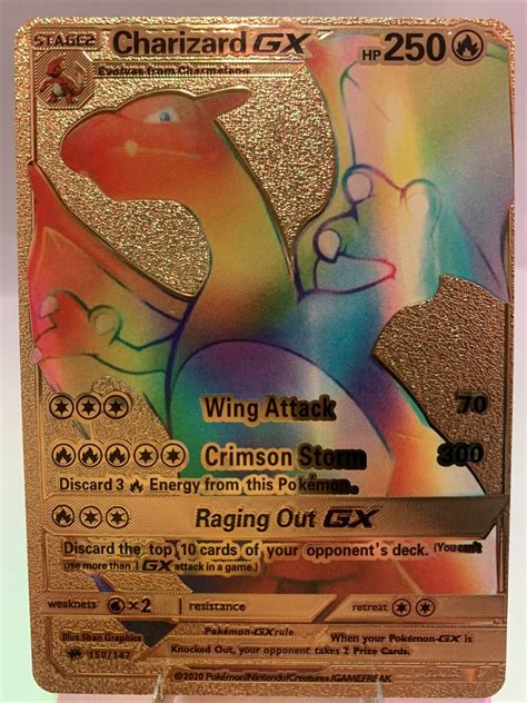 Mavin Pokémon Card Charizard GX 250HP Rainbow Gold Foil Fan Art