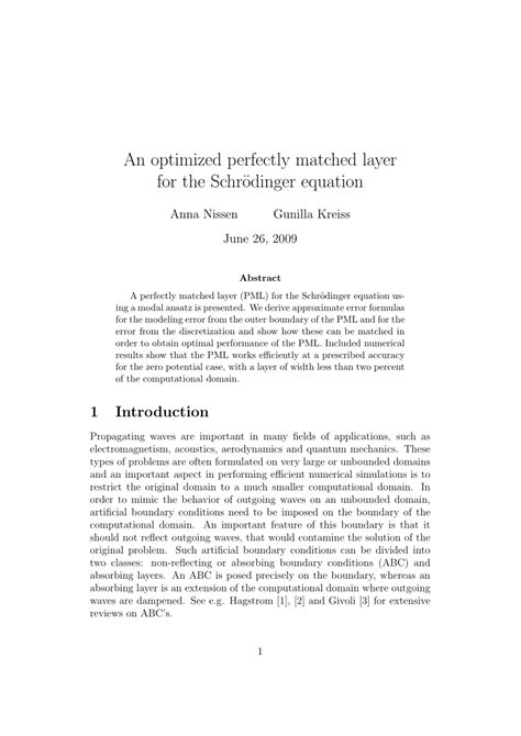 pdf an optimized perfectly matched layer for the schrodinger equation