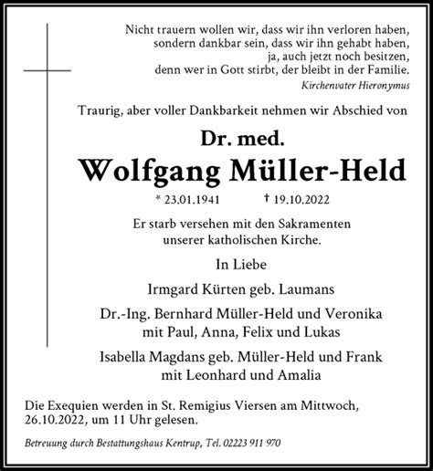 Alle Traueranzeigen für Wolfgang Müller Held trauer rp online de