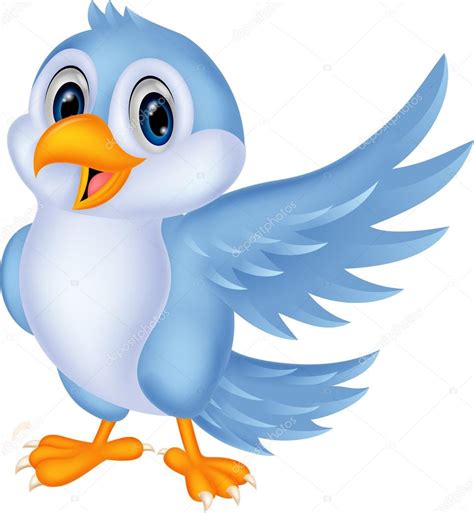 Lindo pájaro azul de dibujos animados ondeando Ilustración de stock de