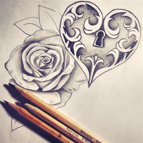 Heart And Rose Art Drawing Drawing Skill