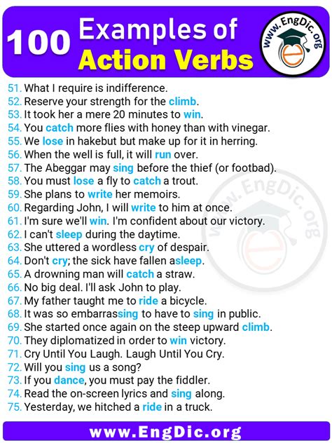 Examples Of Action Verbs In Sentences Engdic