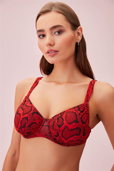 Balenli Körüklü Desenli Bikini Üst KIRMIZI YILAN DESENLİ SUWEN