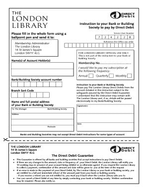 Fillable Online Londonlibrary Co Instruction To Your Bank Or Building