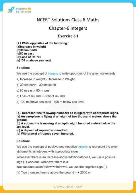 Ncert Solutions For Class Maths Chapter Exercise Integers