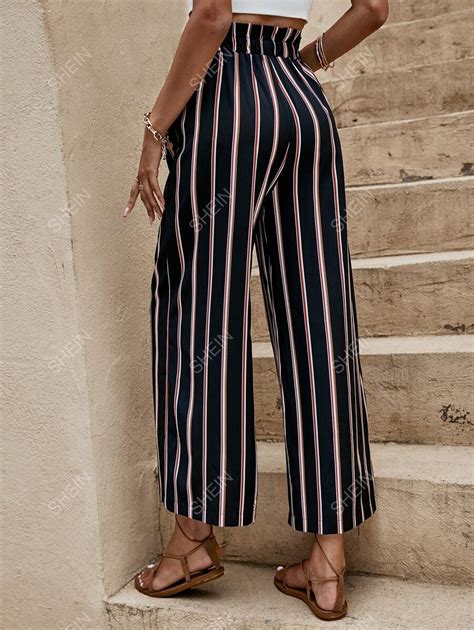 SHEIN VCAY Pantalon ample à rayures à nœud à taille froncée Mode en