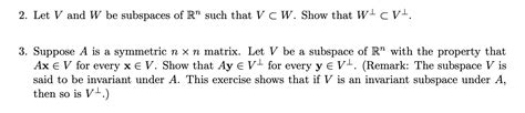 solved 2 let v and w be subspaces of r™ such that v cw