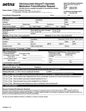Fillable Online Gazyva Injectable Medication Precertification Request
