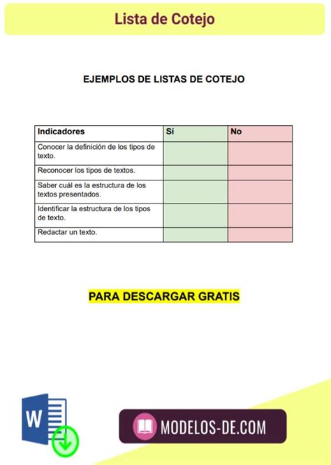 Descubre Los Mejores Ejemplos De Listas De Cotejo Para Descargar Gratis