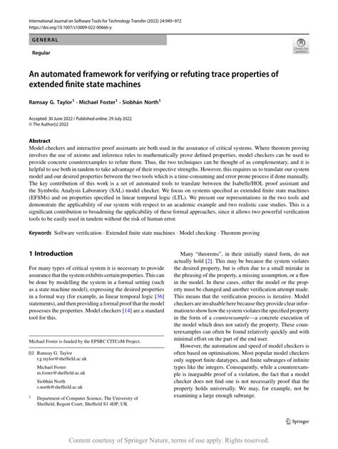 pdf an automated framework for verifying or refuting trace properties of extended finite state