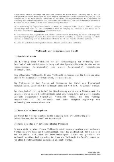 Vollmacht zur Gründung einer GmbH akhuber at Webseite