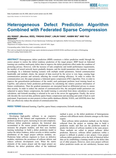 pdf heterogeneous defect prediction algorithm combined with federated sparse compression