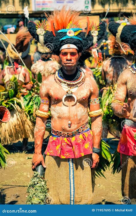 Man With White Colour On Body In Papua New Guinea Editorial Image