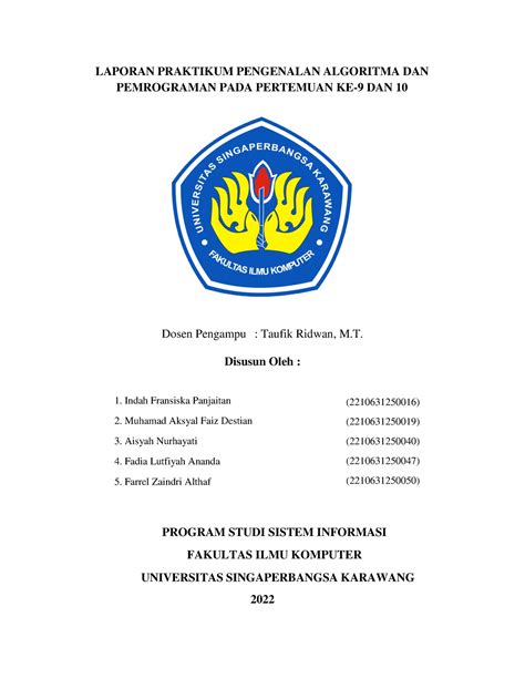 laporan praktikum pengenalan algoritma dan pemrograman pada pertemuan ke 9 dan 10 laporan