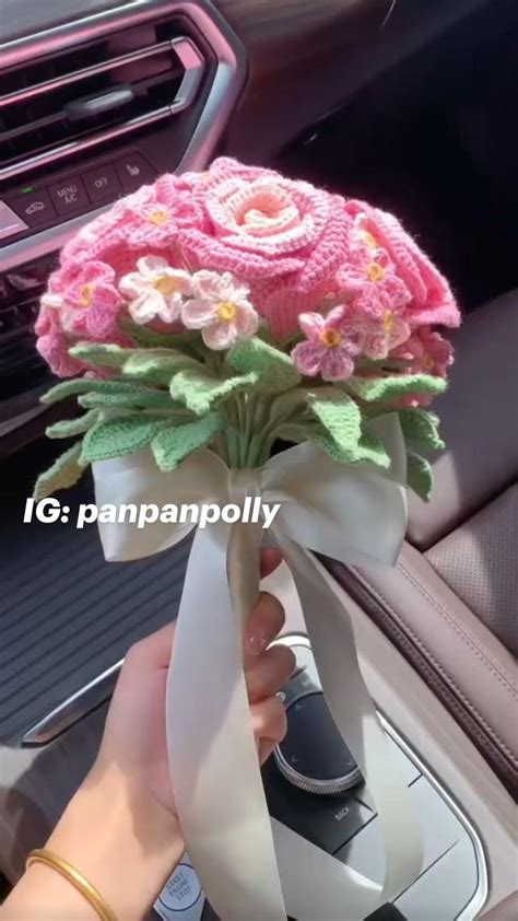 Ig Panpanpolly Pretty Pink Rose Bouquet For Wedding In Crochet