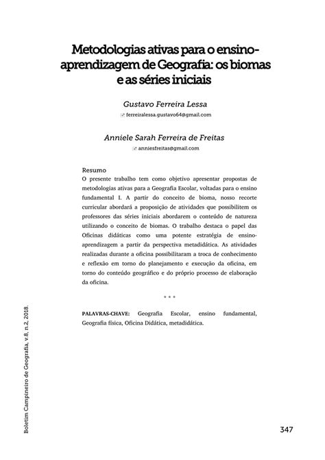 PDF Metodologias Ativas Para O Ensino Aprendizagem De Geografia Os
