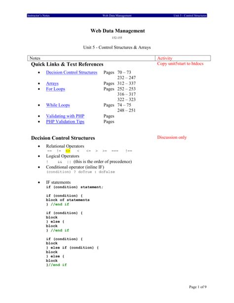 unit 5 php control structures and arrays