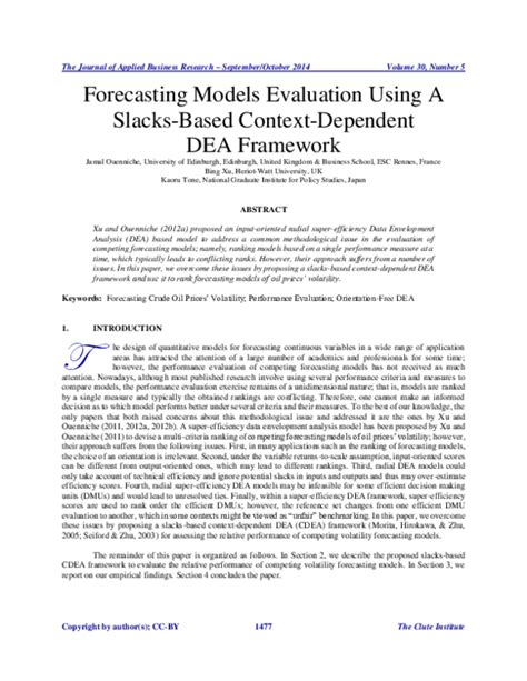 pdf forecasting models evaluation using a slacks based context dependent dea framework kaoru