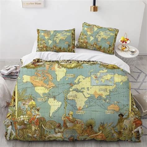 Carte Du Monde Housse De Couette 200200 Avec 2 Taies D Oreiller 65X65Cm