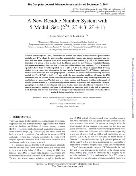pdf a new residue number system with 5 moduli set {22q 2q 3 2q 1}