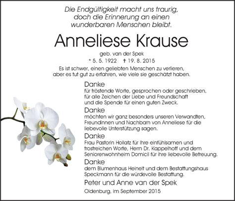 Traueranzeigen Von Anneliese Krause Nordwest Trauer De