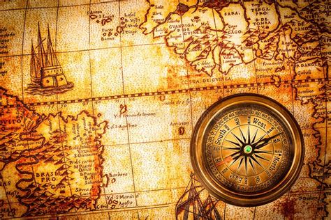 Old Vintage Compass On Ancient Map Stock Image Image Of World Grunge 25220737