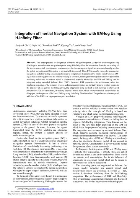 pdf integration of inertial navigation system with em log using h infinity filter
