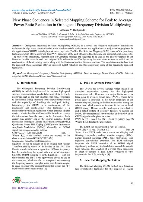 pdf new phase sequences in selected mapping scheme for peak to average power ratio reduction