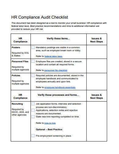 Hr Compliance Audit Checklist Template Mfaseorganizer