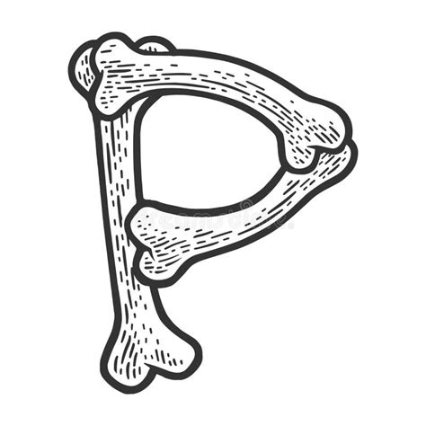 Letter P Made Of Bones Sketch Raster Illustration Stock Illustration