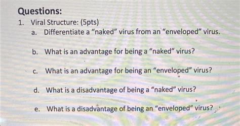 Solved Questions 1 Viral Structure 5pts A Chegg