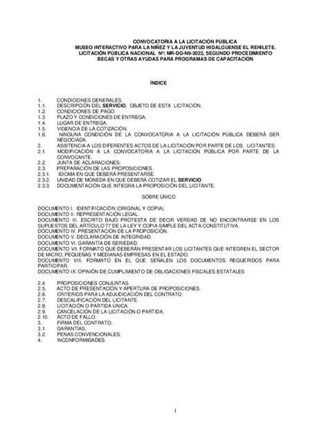 Completable En línea convocatoria a la licitacin pblica Museo El