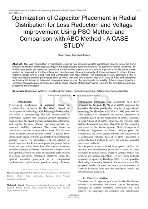 pdf optimization of capacitor placement in radial distribution for loss reduction and voltage