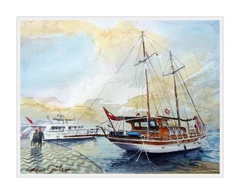 ORHAN GÜLER Türkish Artist Painter Watercolor SEA ART WORK Watercolor