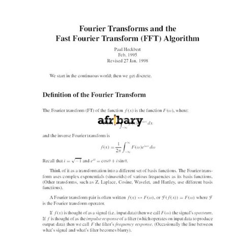 fourier transforms and the fast fourier transform fft algorithm afribary